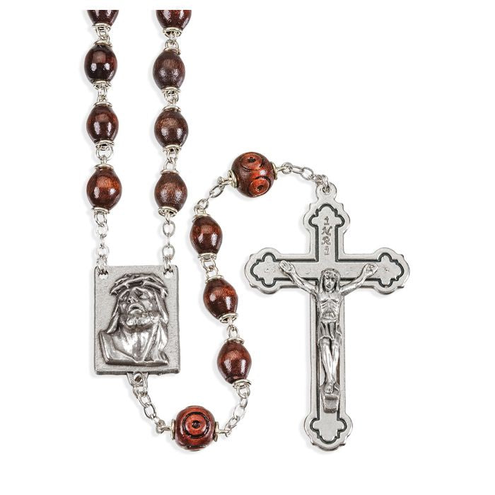 Maroon Palisander Wood Bead Rosary with Jesus with Crown of Thorns Cen ...