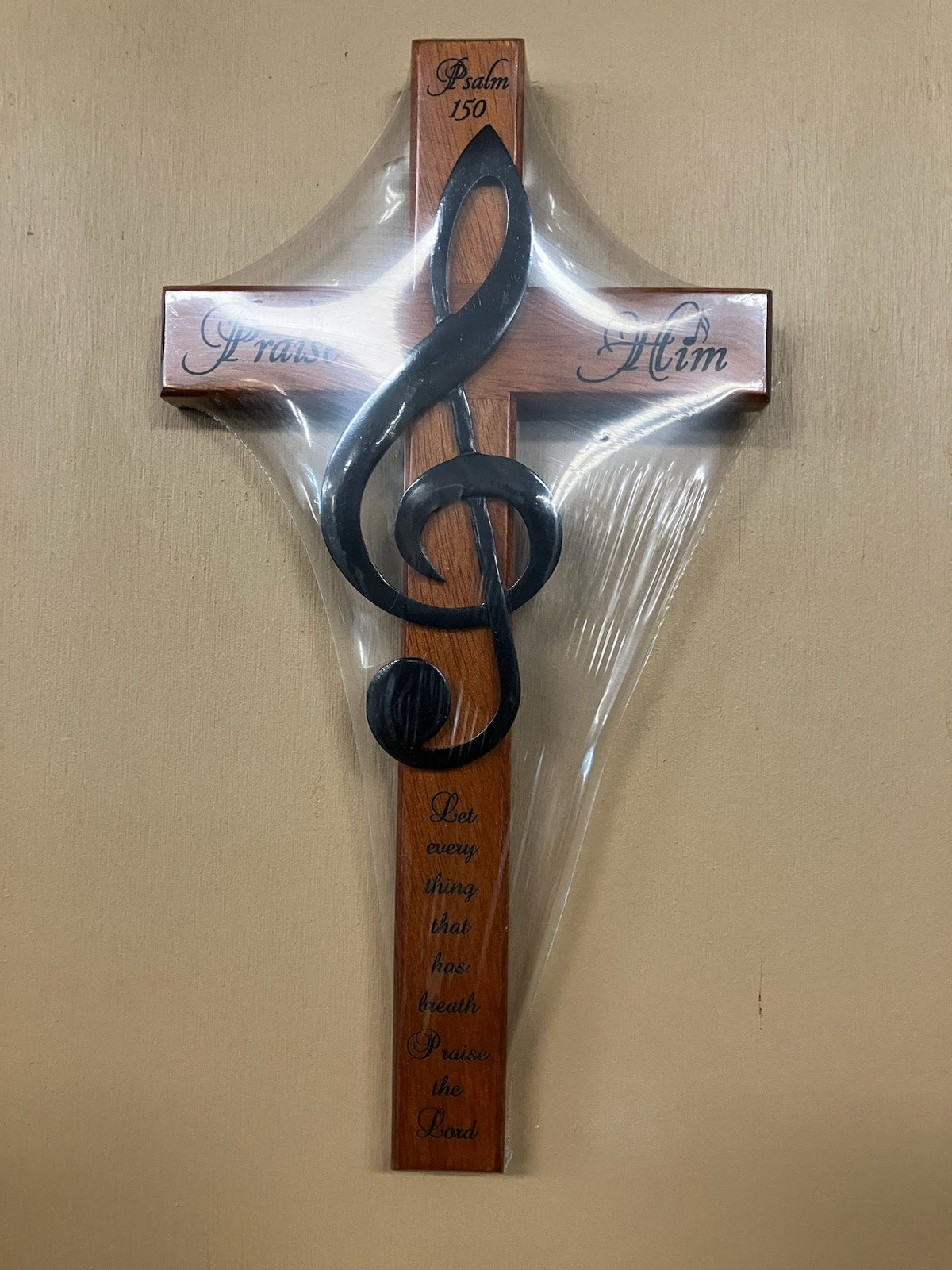 Psalm 150 Musical Note Wooden Cross – St. Anthony's Catholic Gift Shop