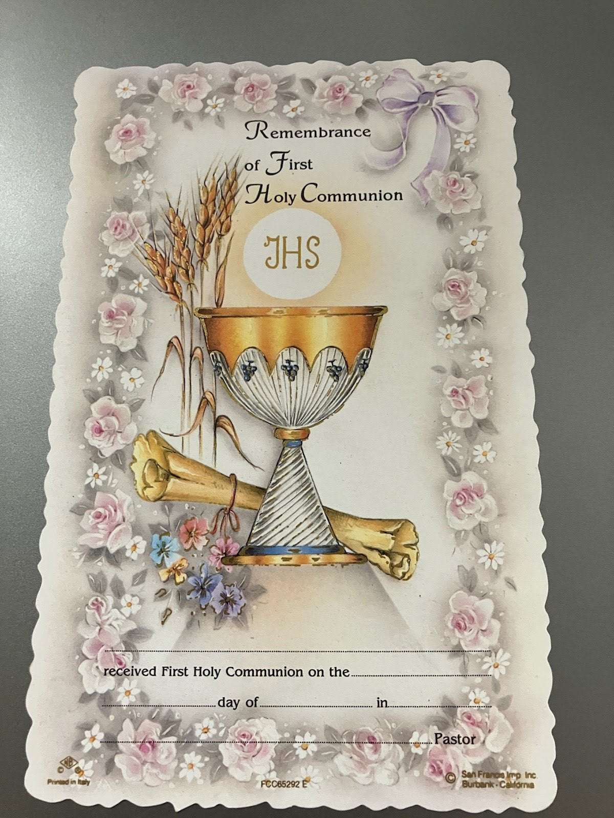 First Communion Remembrance Card - Limited Supply – St. Anthony's ...